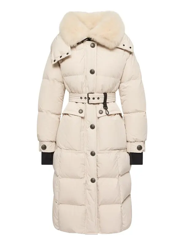 Moncler Gelisette Shearling-trimmed Long Down Jacket - Beige