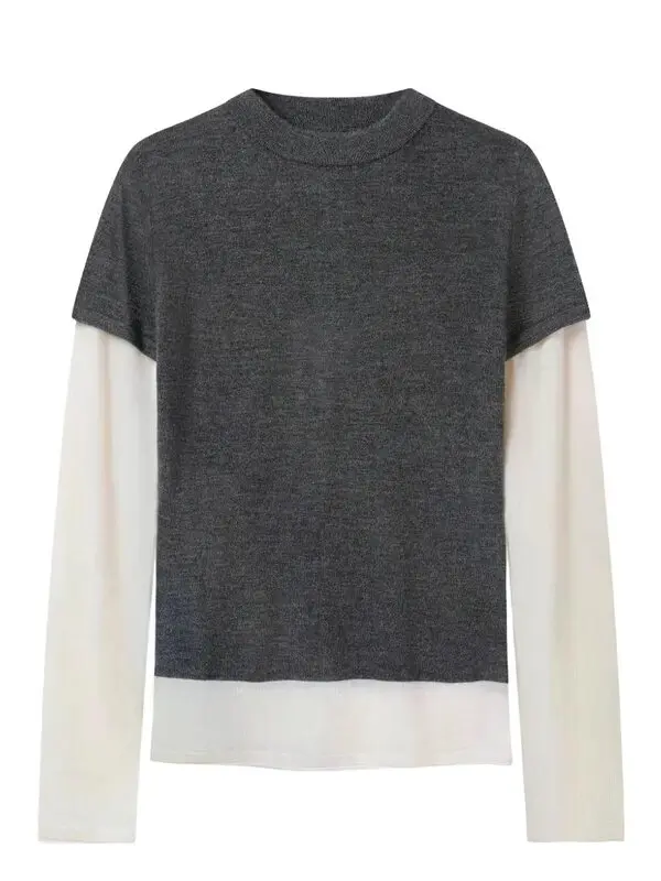 CUDDLEUP Layered-design Cashmere Top - Grey