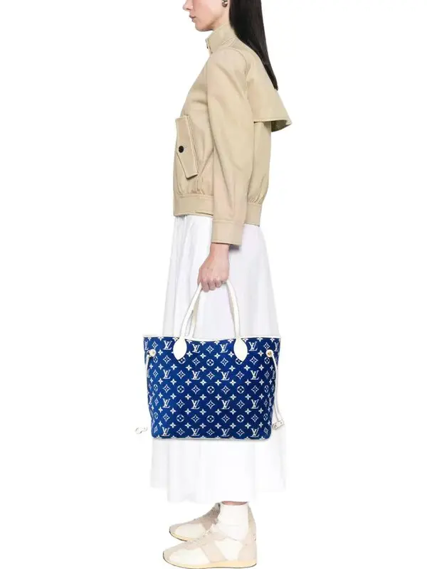 LOUIS VUITTON 1990-2010 Match Monogram Jacquard Velvet Neverfull Mm Tote Bag - Blue