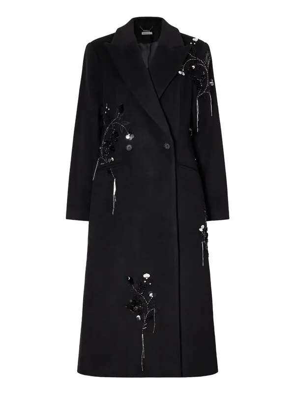 Simkhai Gianni Beaded Double-breasted Wool-blend Felt Coat - Black