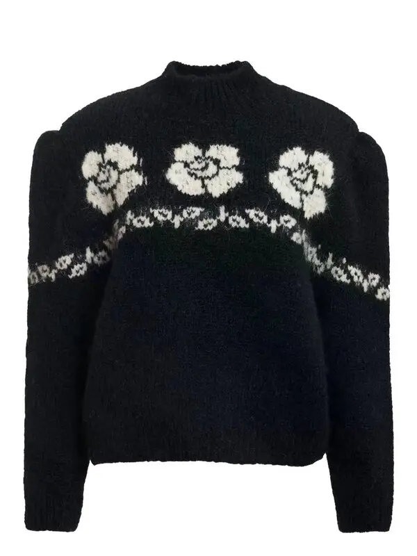 Essentiel Antwerp Kalendar Floral-jacquard Stand-up Collar Sweater - Black
