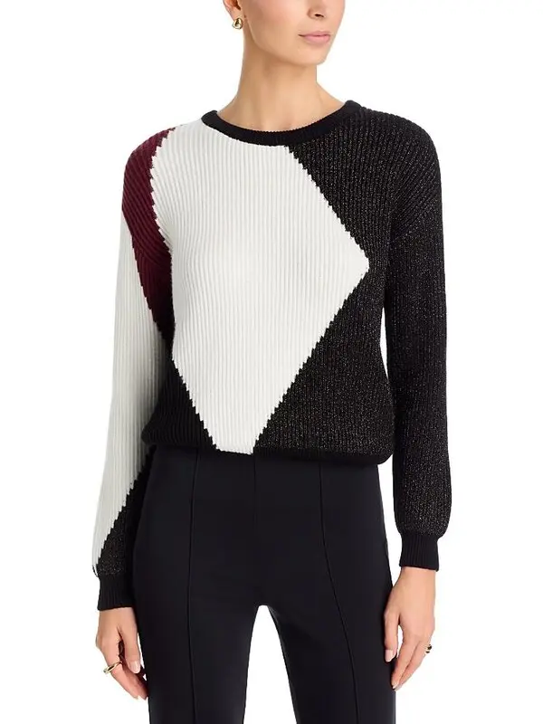T Tahari Colorblocked Crewneck Sweater - Black