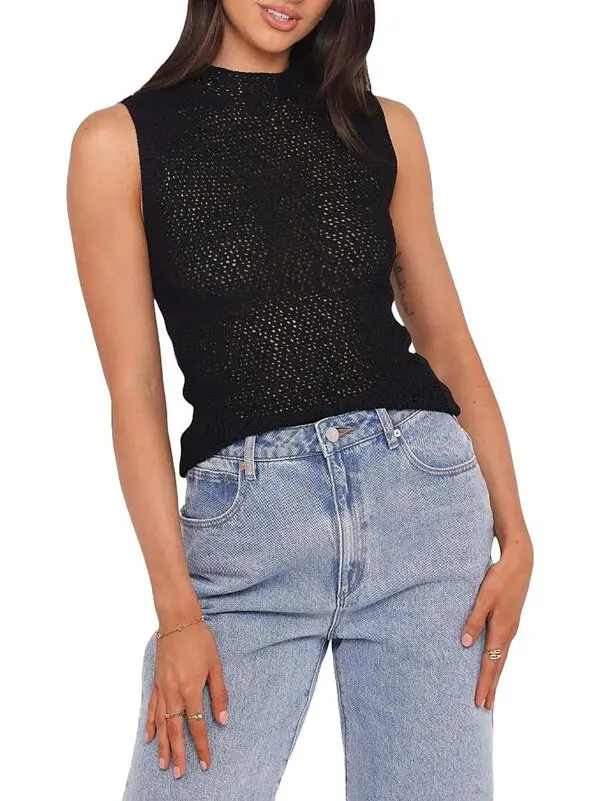 PETAL AND PUP Brody Sheer Knit Top - Black