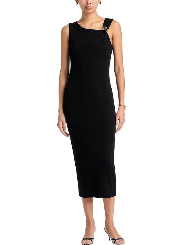 Veronica Beard Jesmira Stretch Cotton Embellished Asymmetric Midi Dress - Black
