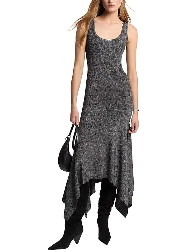 Michael Kors Metallic Viscose Handkerchief Midi Dress - Black/silver