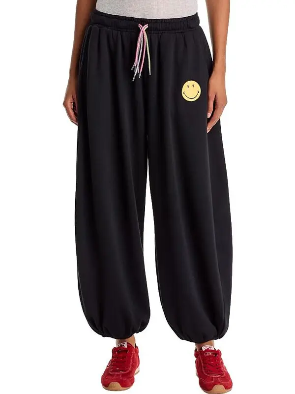Aqua Cotton Blend Smiley Sweatpants Exclusive - Black
