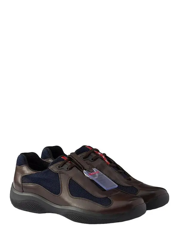 Prada America's Cup Original Sneakers In Brushed Leather And Bike Fabric - Teak/blue
