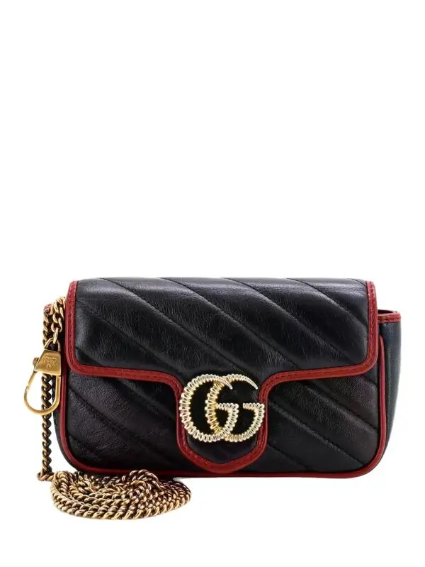 Gucci Gg Marmont Flap Bag Diagonal Quilted Leather Super Mini Crossbody Bag - Black