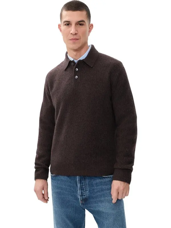 ALEX MILL Carl Polo Cashmere Sweater - Compost