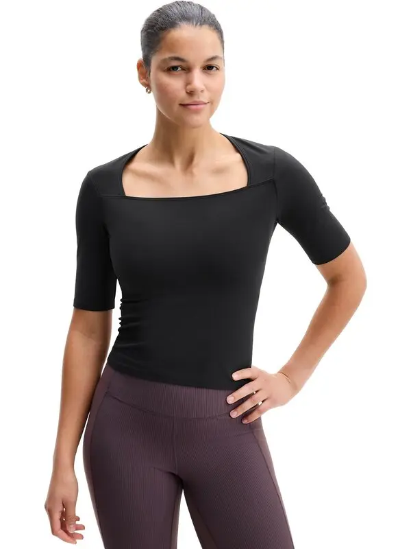 Athleta Transcend Midi Sleeve Tee - Black