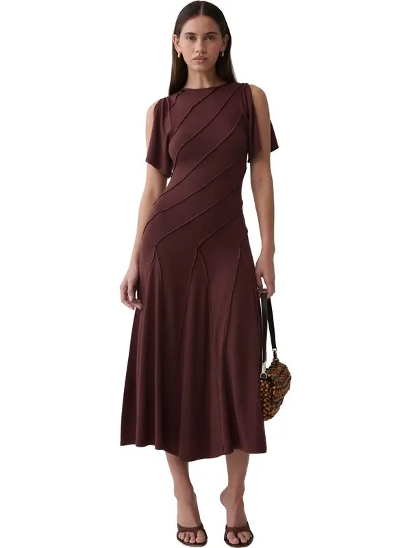 Meshki Lani Asymmetrical Knit Midi Dress - Brown