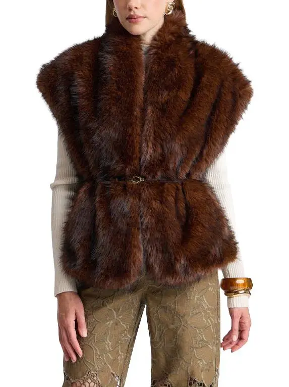 Avec Les Filles Belted Faux Fur Vest - Brown