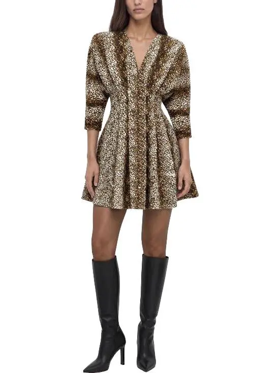 NOCTURNE Print Pleated Mini Dress - Leopard