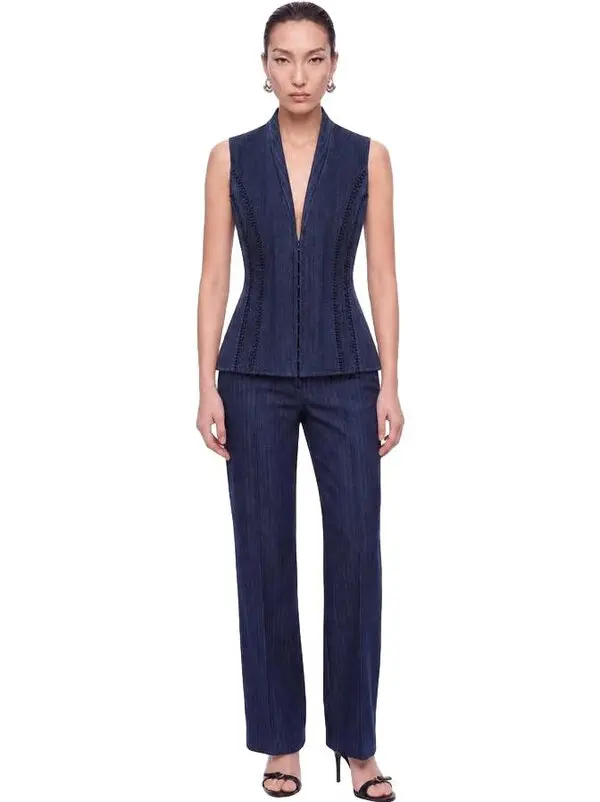 NOCTURNE Pinstripe Straight Leg Trousers - Navy