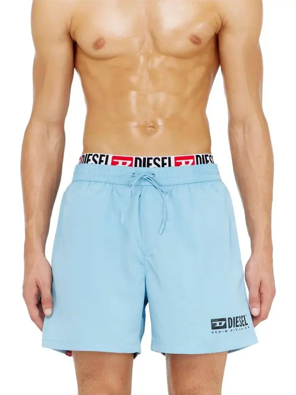 DIESEL® Mid-length Swim Shorts With Logo Print - Blue