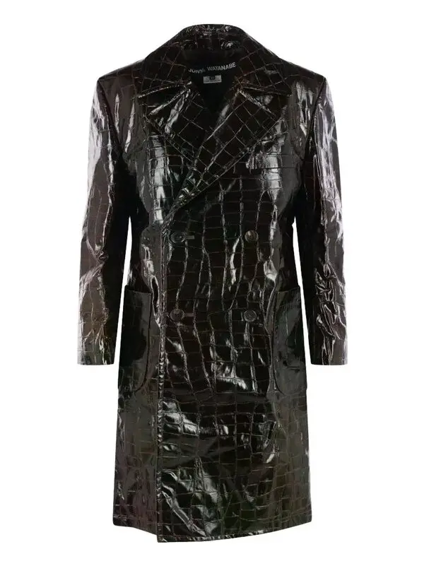 Junya Watanabe Crocodile-effect Double-breasted Coat - Brown