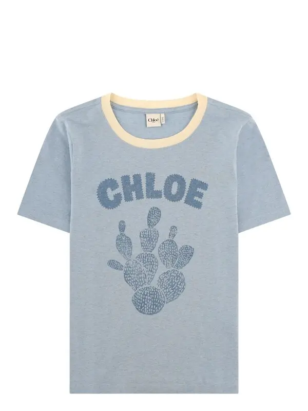 Chloé T-shirt In Cotone Con Stampa - Blue