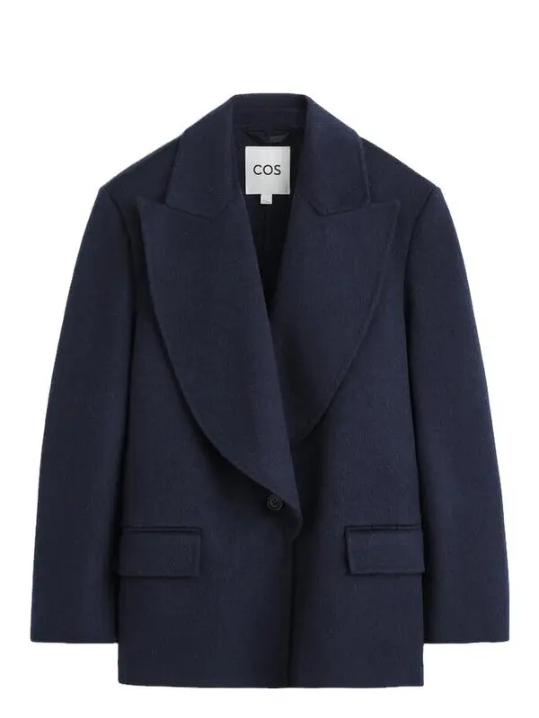 Cos Tailored Draped Wool-blend Blazer - Navy
