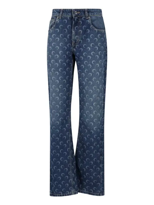 MARINE SERRE High-rise Crescent Print Jeans - Blue