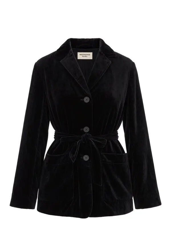 Max Mara Velvet Belted Blazer Jacket - Black