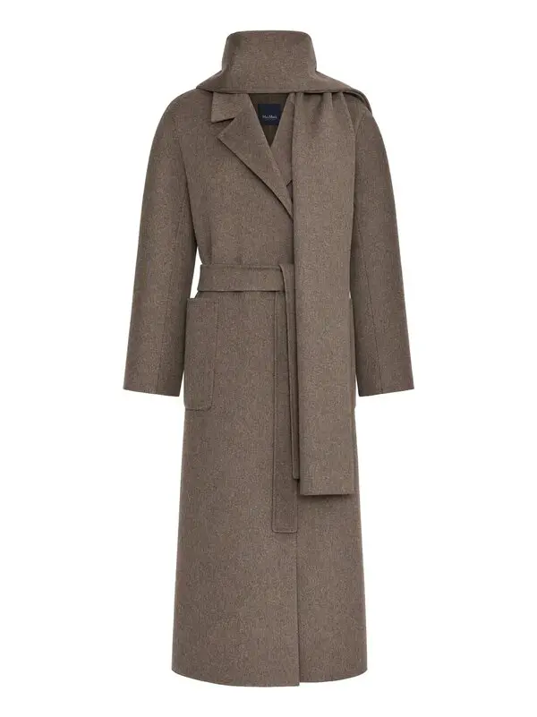 Max Mara Wool Belted Long Coat With Scarf Detail - Grigio Medio