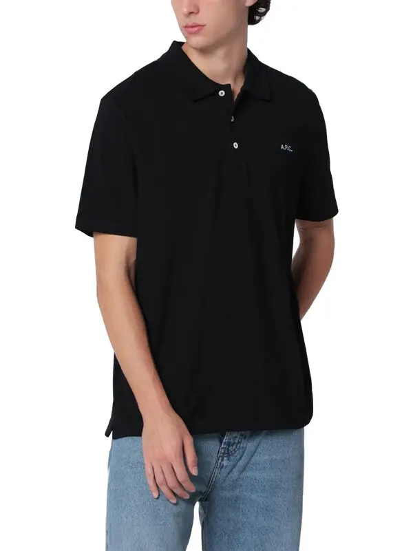 A.p.c. Cotton Polo Shirt With Embroidered Logo Lettering - Black