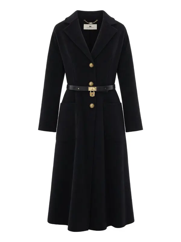 Elisabetta Franchi Belted Wool-blend Long Coat - Nero