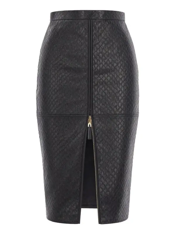 Elisabetta Franchi Textured Faux Leather Midi Skirt - Nero