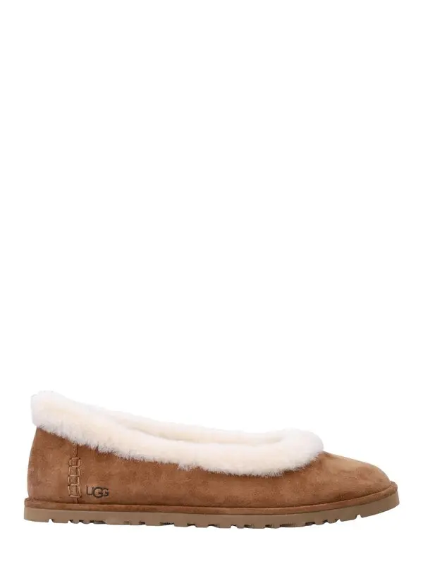 UGG Zora Suede Shearling Lined Ballet Flats - Chesnut
