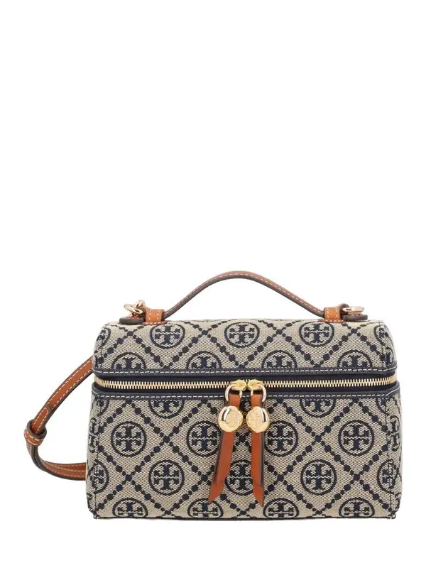 Tory Burch Cotton-blend Handbag With Cow Leather Trim - Blue