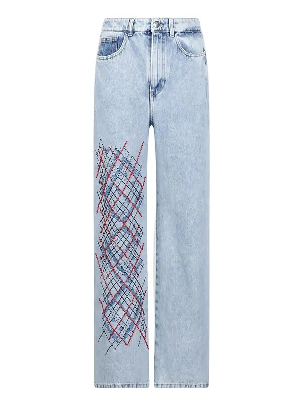 Vivetta Baggy Jeans With Diamond Embroidered Detail - Blue
