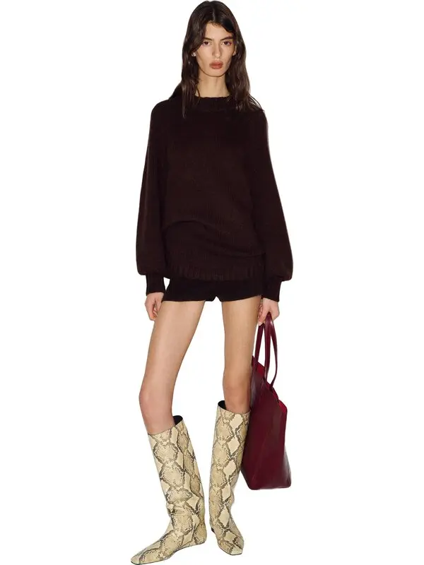 REFORMATION Addison Cashmere Crew Sweater - Brown