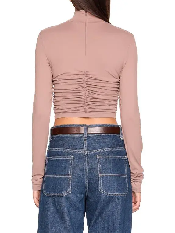Susana Monaco Mock Neck Ruched Crop Top - Coco