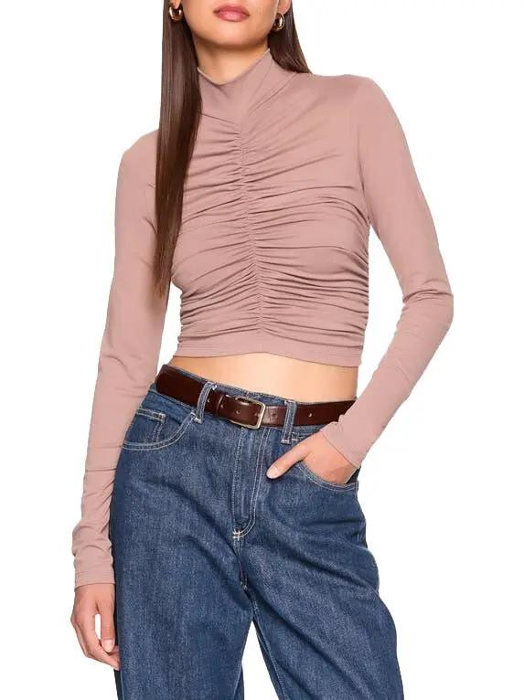 Susana Monaco Mock Neck Ruched Crop Top - Coco