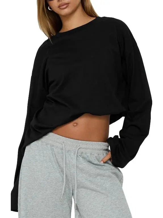 Princess Polly Settle Down Oversized Long Sleeve T-shirt - Black