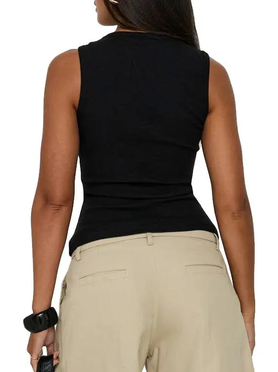 Princess Polly Baseline V-neck Rib Tank Top - Black