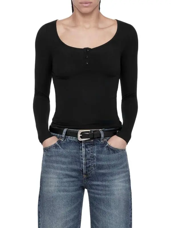 ALLSAINTS Jules Long Sleeve Henley - Jet Black
