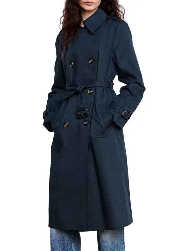 Mango Double Breasted Cotton Trench Coat - Navy