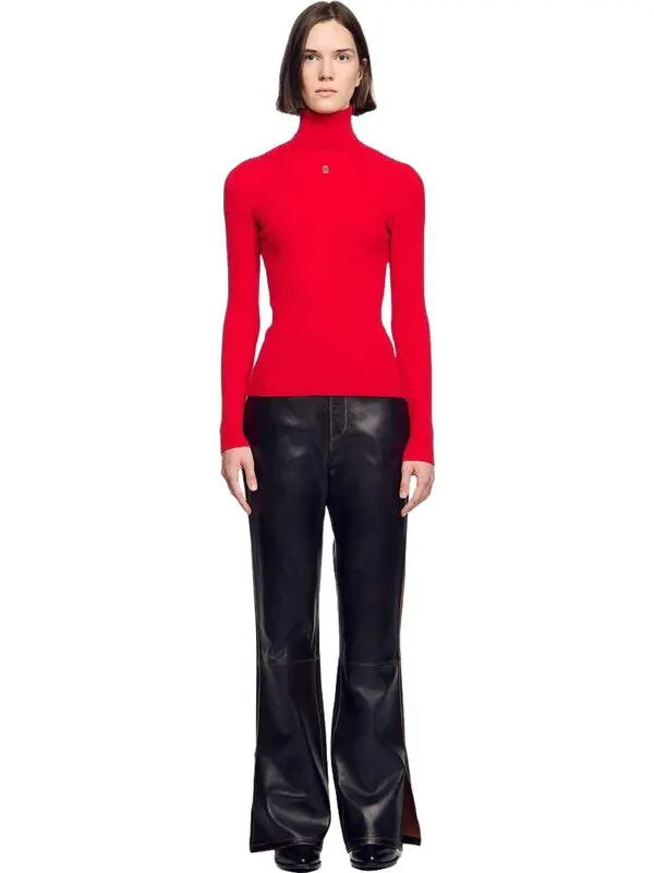 Sandro Cable Knit Roll-neck Sweater - Red