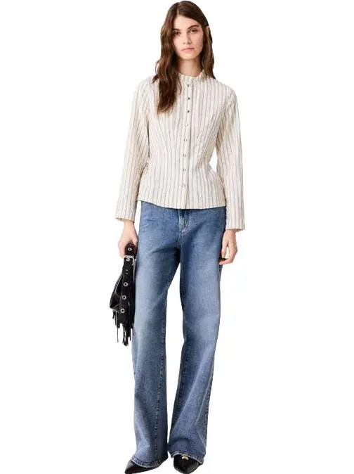 Maje Rhinestone High-neck Shirt - Ecru