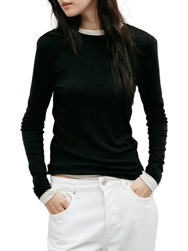 Mango Long Sleeve Fitted T-shirt - Black