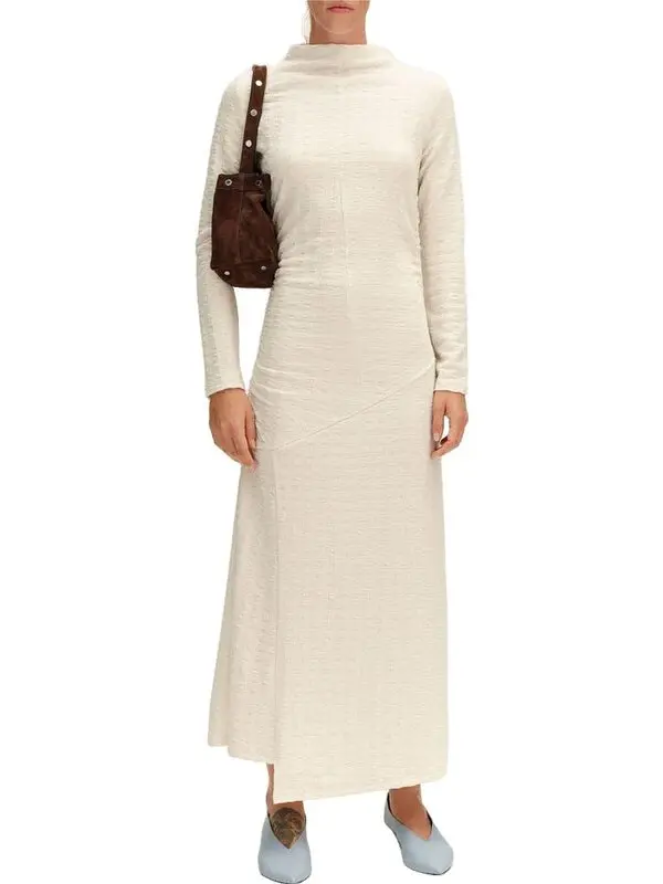 Bimba Y Lola Textured Ruched Midi Dress - Ivory