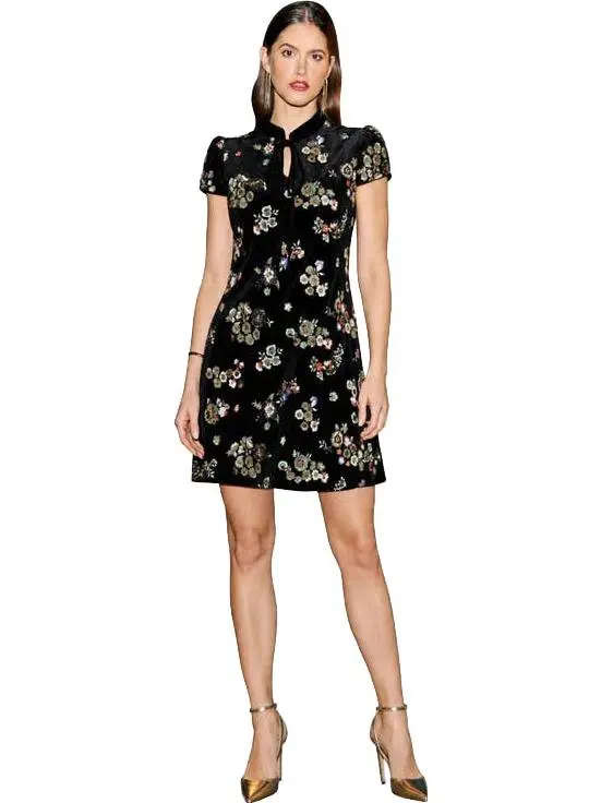 YUMI Velvet Collar Tunic Dress - Black