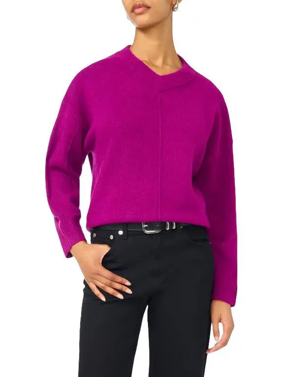 Vince Camuto V-neck Seamed Sweater - Fun Fuchsia