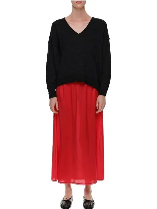 Bimba Y Lola Washed Silk A-line Midi Skirt - Red