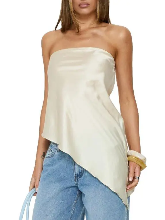 Princess Polly Keevah Strapless Satin Asymmetrical Top - Lemon