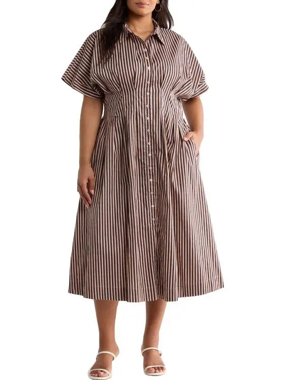 SUGARLIPS Wilderra Pleated Midi Dress - Brown-multi