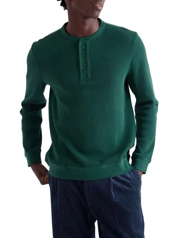 SEASALT CORNWALL Brigantine Long Sleeve Waffle Henley T-shirt - Thicket