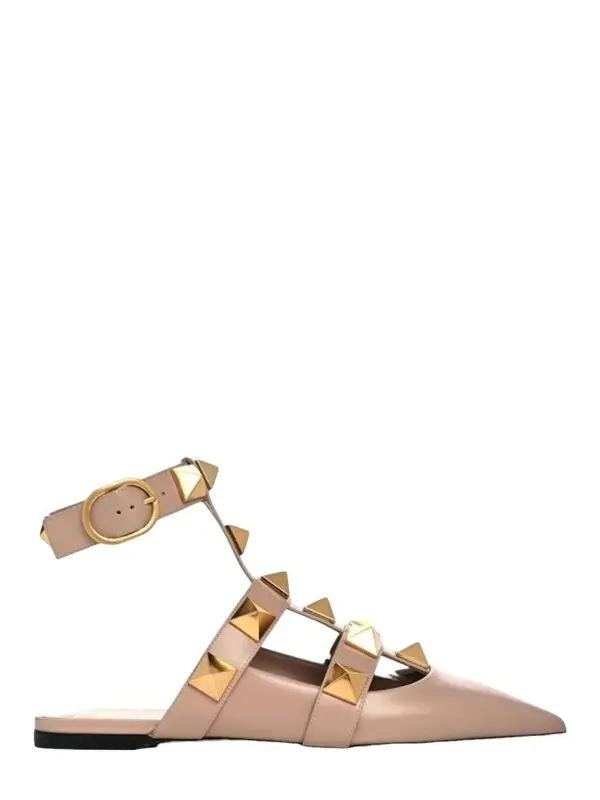 Valentino Garavani Garavani Wmns Roman Stud Calfskin Low Ballet Flat - Black