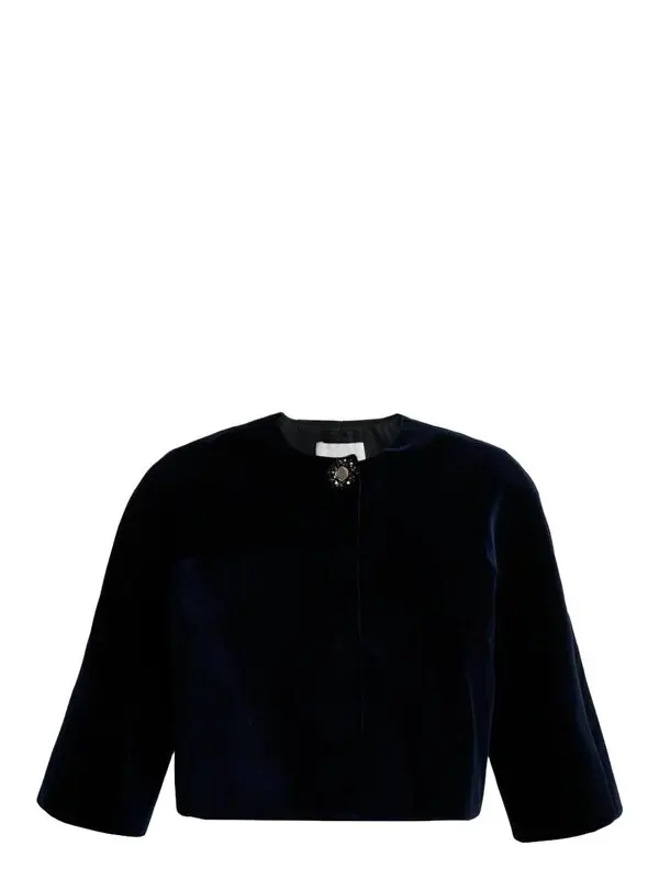 Erdem Embellished Velvet Elbow-sleeve Bolero Jacket - Navy